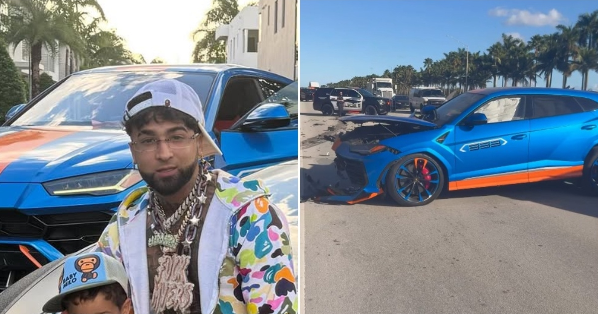 Ovi shows his damaged Lamborghini after the accident in Miami