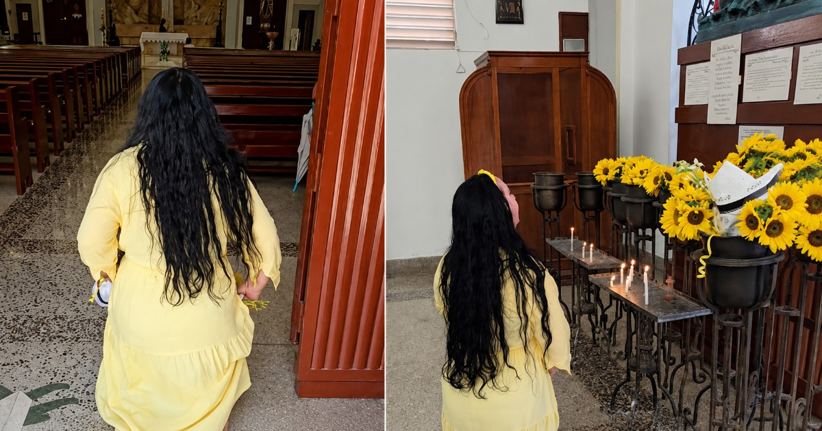Cubana cumple promesa arrodillada ante la Virgen del Cobre
